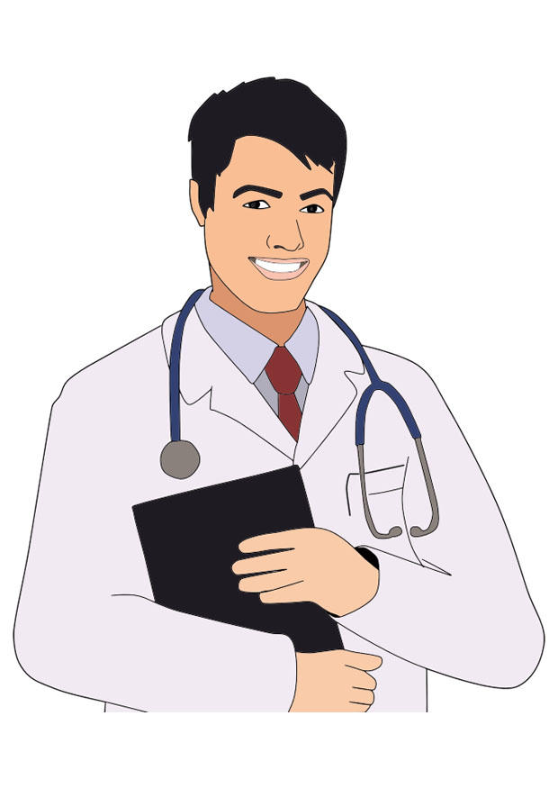 Clipart av en doktor med ett stetoskop runt halsen och en mapp i händerna