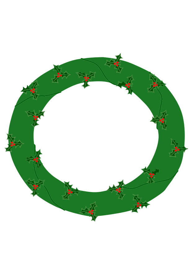 Clipart av en julkrans med gröna blad och röda bär
